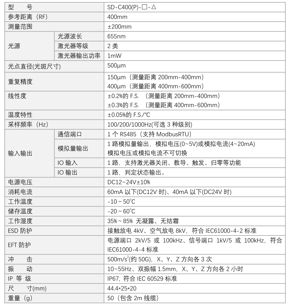 深视智能 SD-C系列 SD-C400 激光位移传感器 - 广州市君翔仪器仪表有限公司